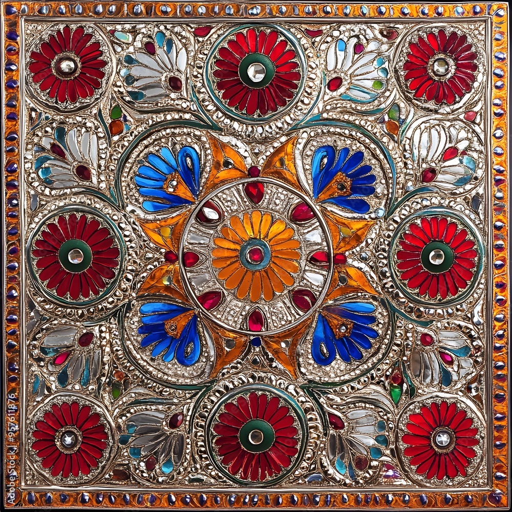 73. **Indian Rajasthani mirror work pattern with reflective elements ...