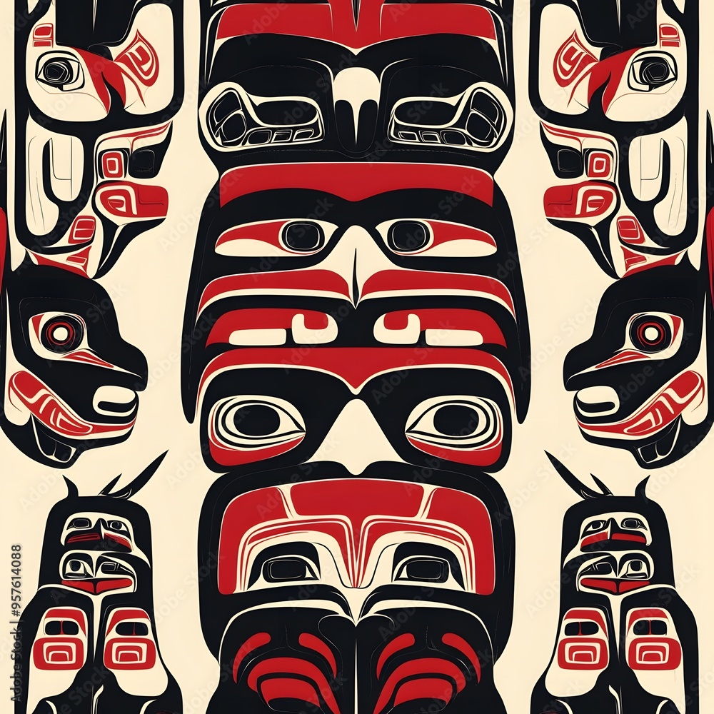 58. **Alaskan Native art pattern with totemic symbols and wildlife ...