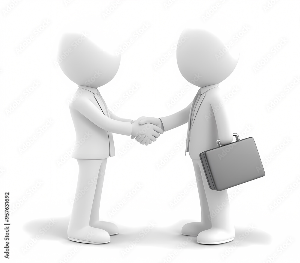 Cartoon-style 3D men shaking hands with briefcase in hand. Stock Photo ...