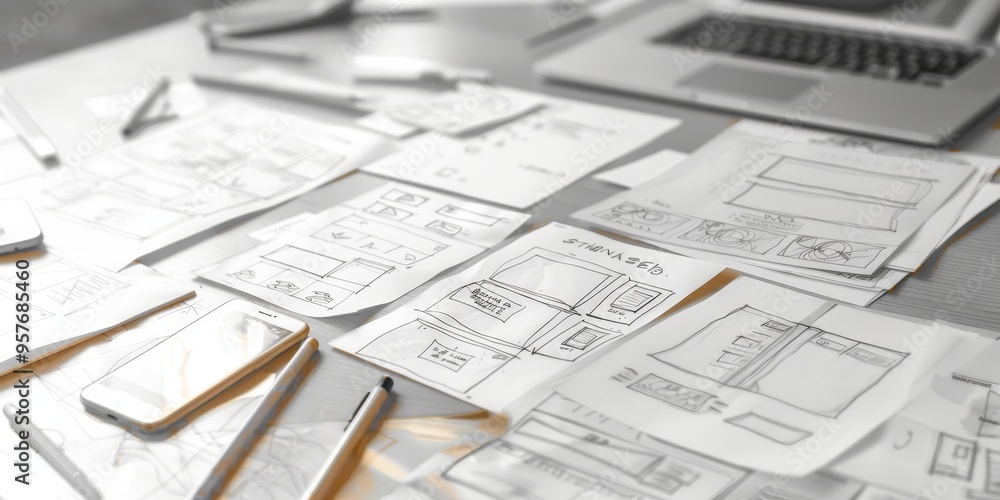 Creative UX design process with sketches, digital tools, and ...