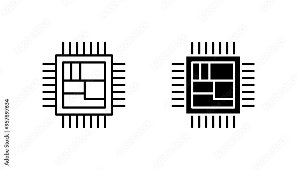 Computer Chip Icon Microchip Cpu Central Processing Unit Computer Processor Chip Symbol In