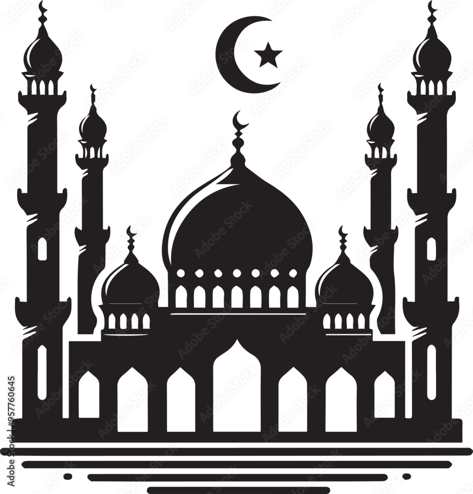 islamic mosque silhouette vector, black silhouette mosque vector ...