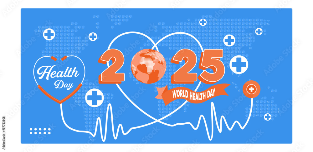 Commemoration of World Health Day 2025. Stethoscope in the shape of a ...