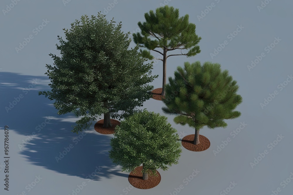 Top View 3D Models of Populus Nigra Sweetgum and Sugar Pine Trees for ...