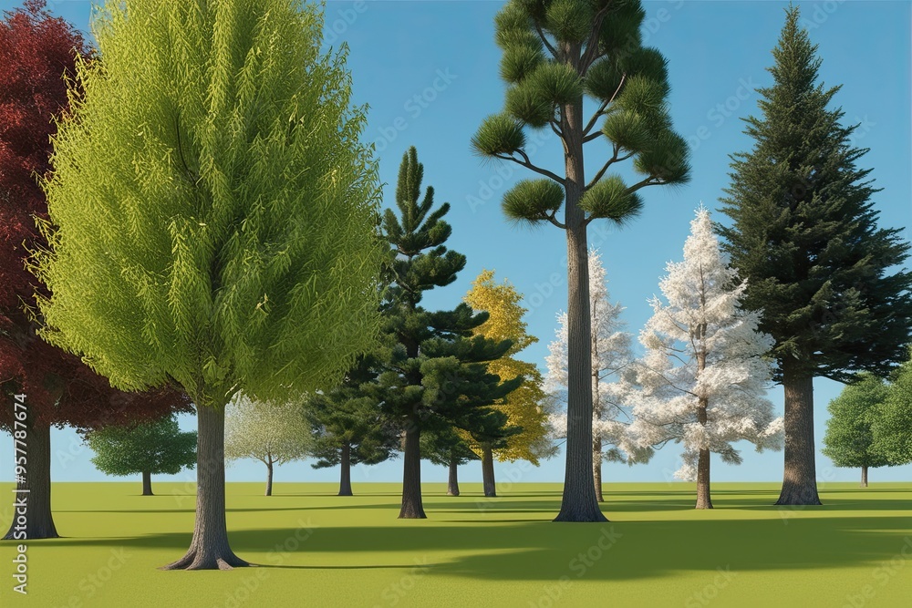 Vibrant Array of Quercus Robur, Alder, and Eastern White Pine Trees in ...