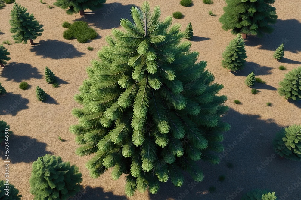 3D Art Rendering of Pinus sylvestris and Liquidambar Top Angle ...