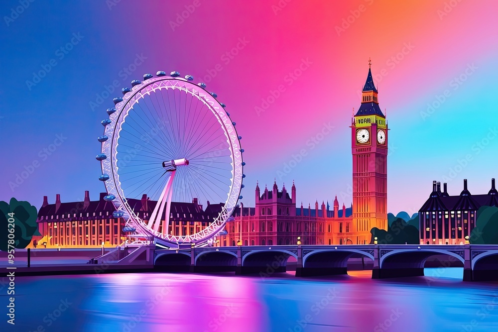 Vibrant Minimalist Abstract Art of London's Iconic Landmarks Including ...