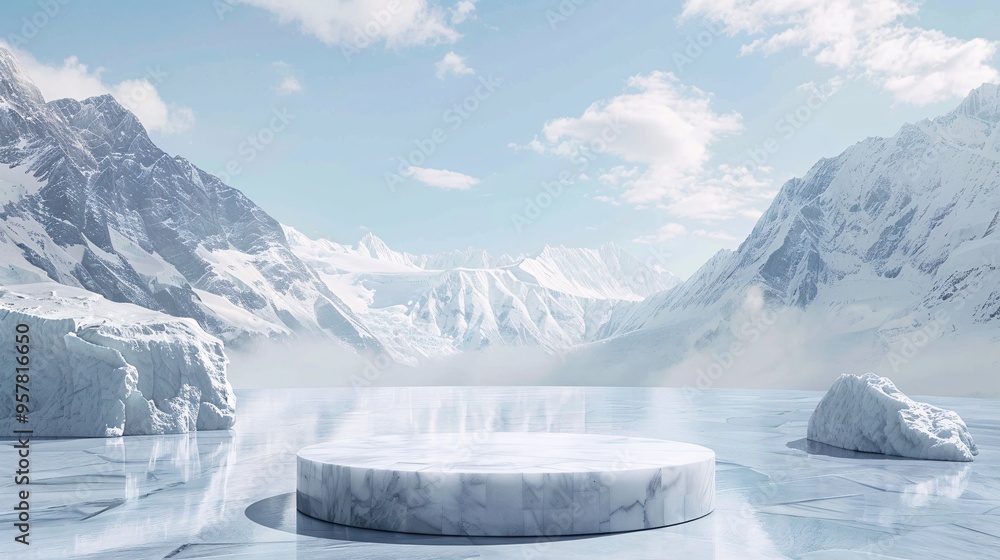 07240954 107. Elegant podium made of glacier ice, situated on a frosty ...