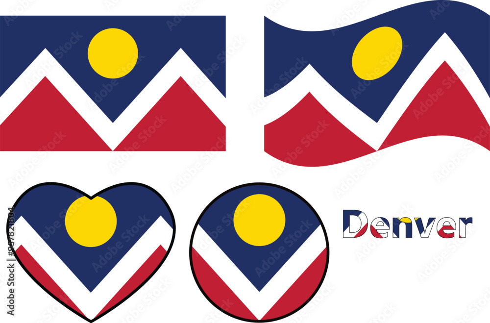 Denver flag icon. Waving Denver Flag. Heart Denver flag. Round Denver ...