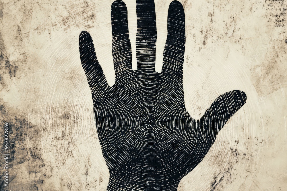 Silhouette of Hand with Distinct Fingerprint Lines Covering Each Part ...