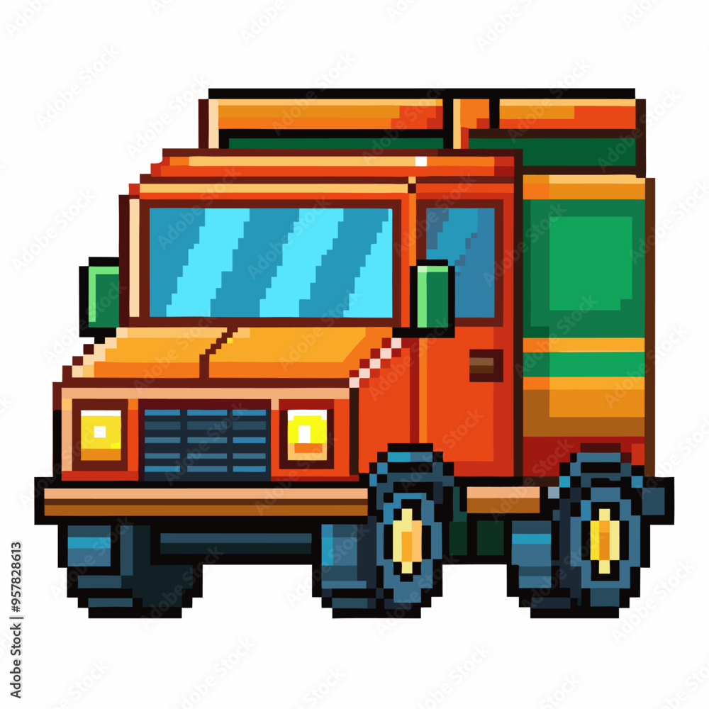 Colorful Pixel Art Truck Design Retro 8 bit Graphic Illustration for ...
