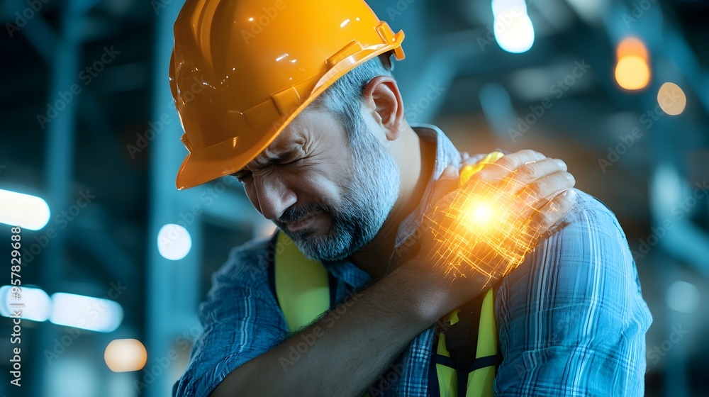 Fatigued Construction Worker Experiencing Shoulder Pain After Strenuous ...