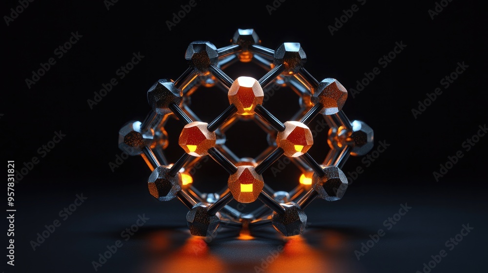 3D model of an ionic compound crystal lattice, highlighting the regular ...