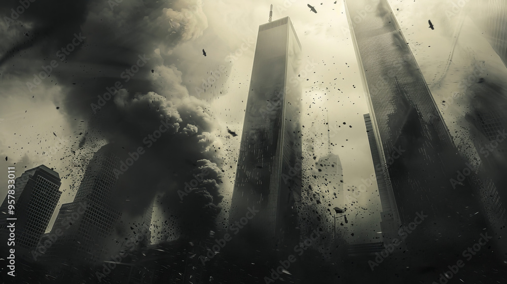 Twin Towers Collapse - Dramatic Illustration of the September 11 ...