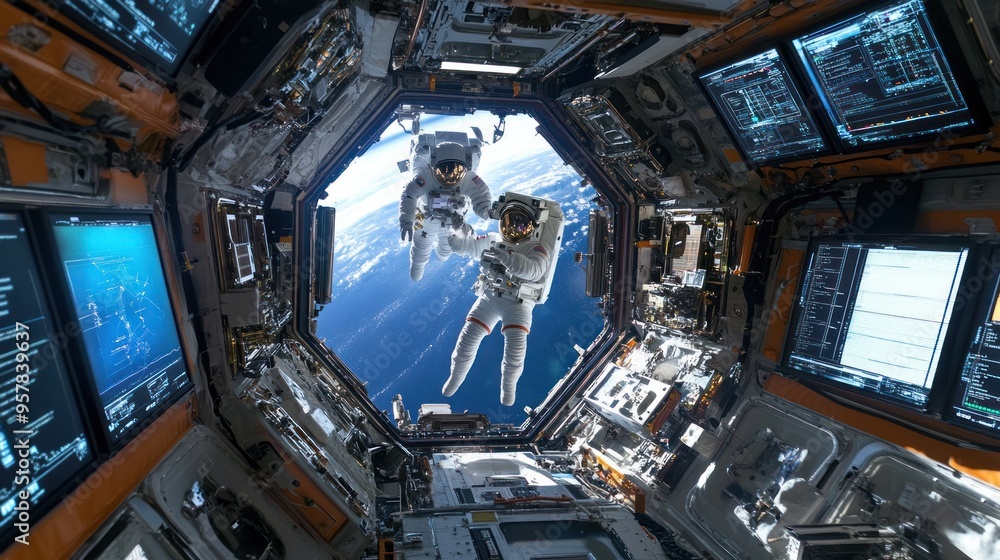 Inside the International Space Station, astronauts floating in zero ...
