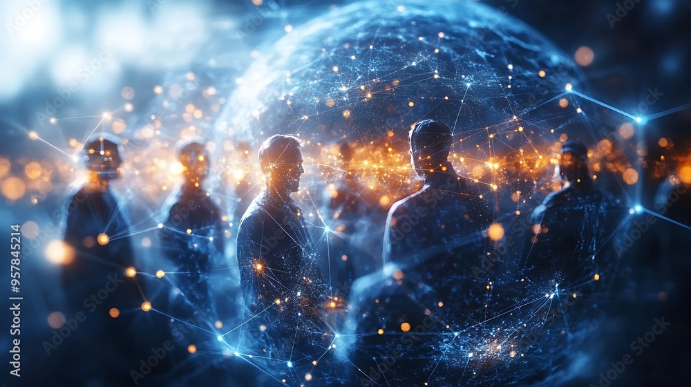 A digital sphere filled with people from various ethnic backgrounds ...