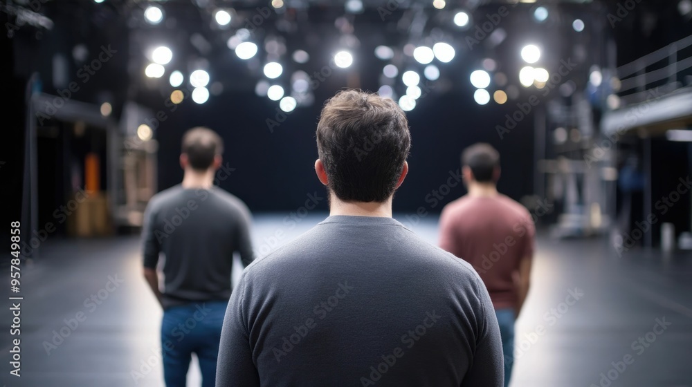 Hosts and presenters rehearsing and preparing on an elegant glamorous ...