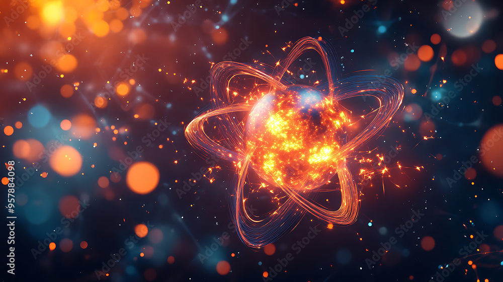 Nuclear fission, the atomic splitting process, particles scattering ...