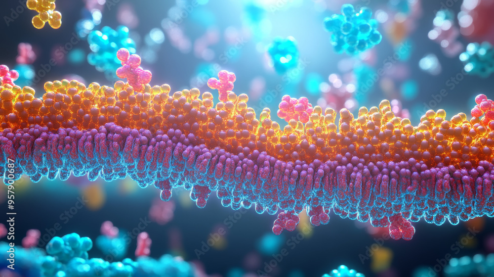 A 3D render depicting the cell membrane with a focus on the ...