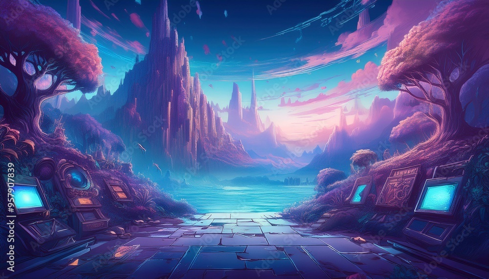 Concept art of main menus, story boards, MMORPG game with the objective ...