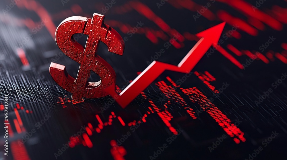Red dollar sign with an up arrow, symbolizing economic growth and ...