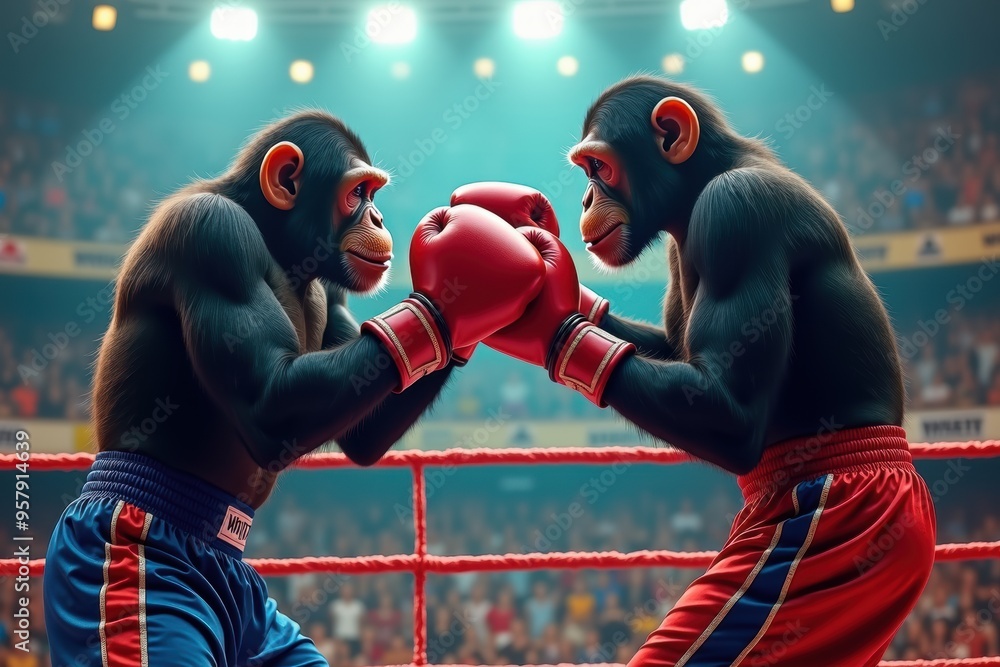Chimpanzees are boxing in a boxing ring. Generative AI Stock ...