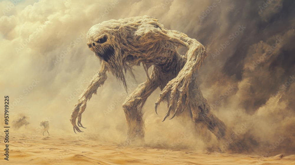 Detailed and Eerie Illustration of a Skin-Walker with Glowing Eyes and ...