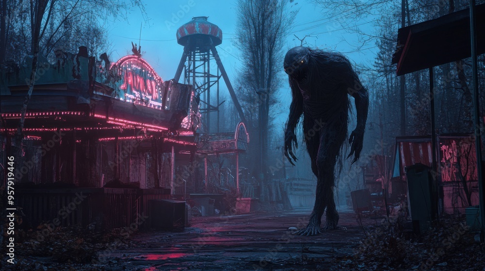 Detailed and Eerie Illustration of a Skin-Walker with Glowing Eyes and ...