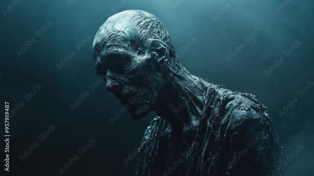 Detailed and Eerie Illustration of a Skin-Walker with Glowing Eyes and ...