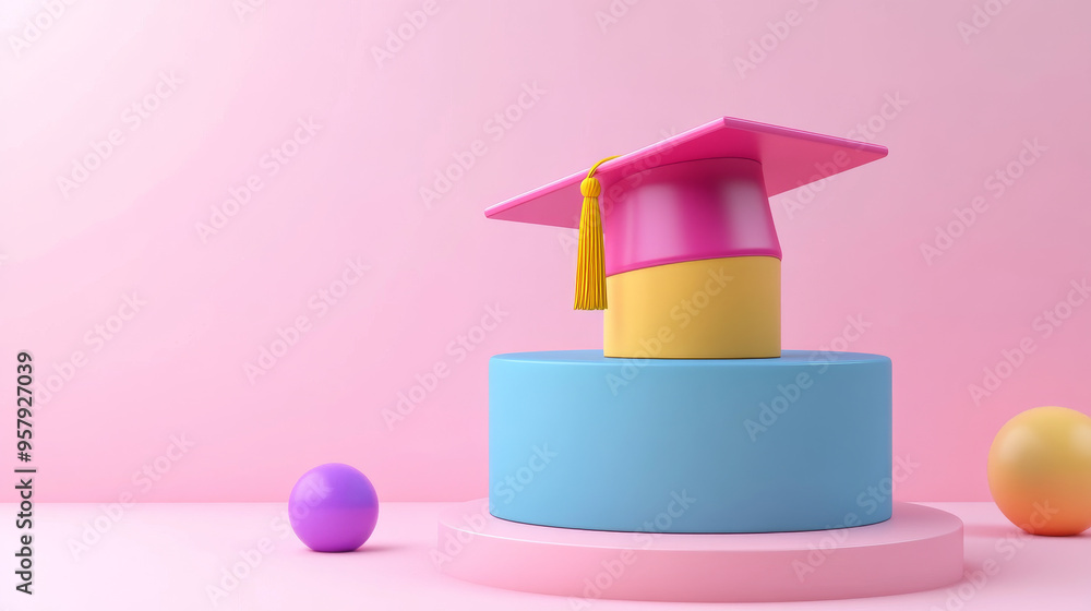 3D rendering of a Graduation Cap icon on a clean background for mock-up ...