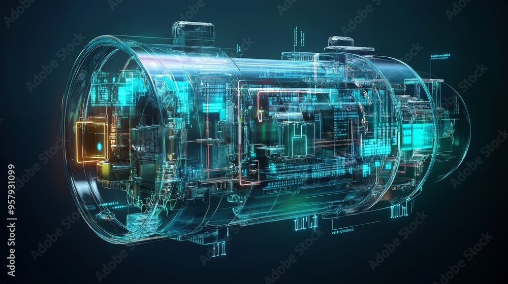 Water meter cross-section with transparent parts, highlighting digital ...