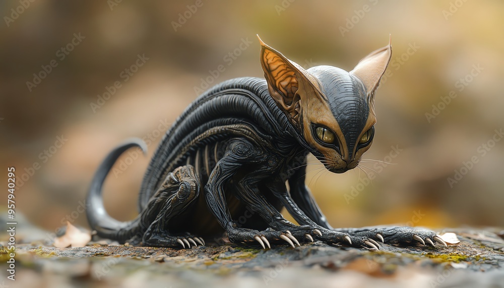 Charming cat xenomorph hybrid with tiny claws, a smooth head, and a ...