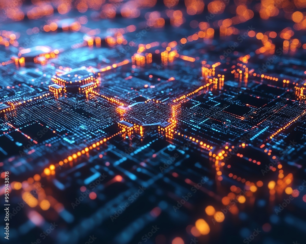 Complex blockchain network spread across a vast digital canvas, with ...