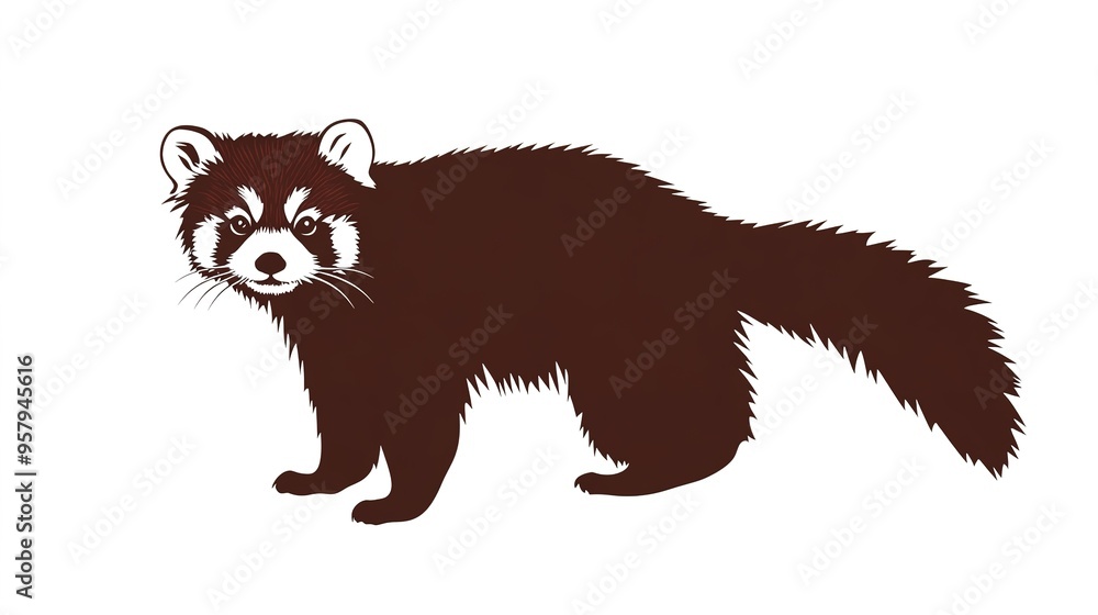 Vector silhouette of a red panda on a white background. The design ...