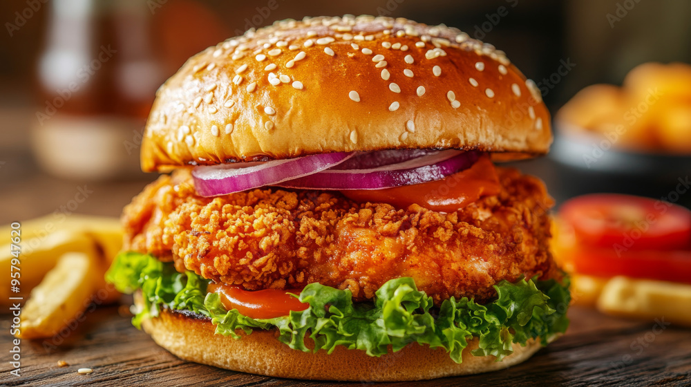 Enjoy the crunch with our crispy chicken burger, featuring a perfectly ...