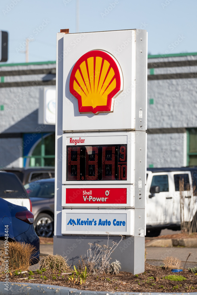 Beaverton, Oregon, USA - March 7, 2024 - Shell gas station and its ...