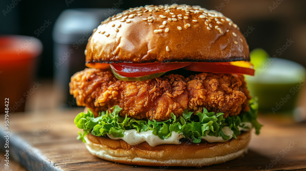 Enjoy the crunch with our crispy chicken burger, featuring a perfectly ...