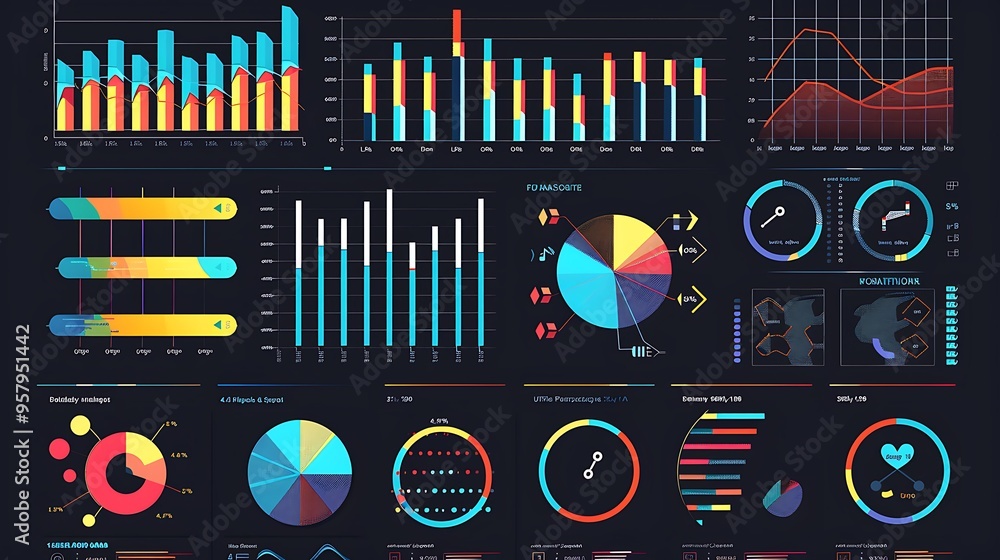 Fotografía Colorful data visualization dashboard with infographic graph ...