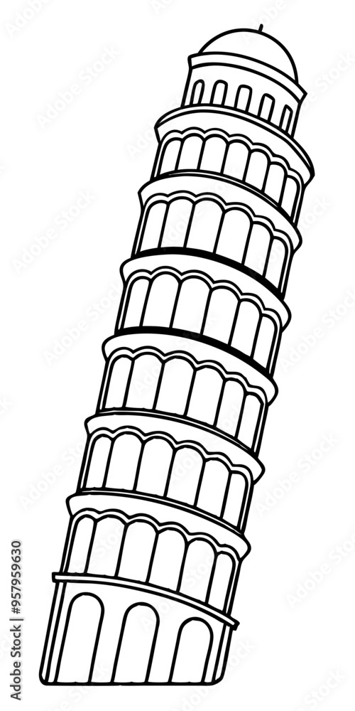 leaning tower of pisa black and white vector silhouette design set ...