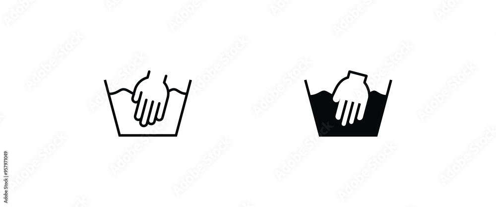 Hand washing icon, laundering and wash clothes laundry dry cleaning ...