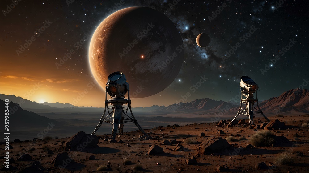 Exoplanet hunting. Astronomers using powerful telescopes discovering ... Exoplanet hunting. Astronomers using powerful telescopes discovering ...