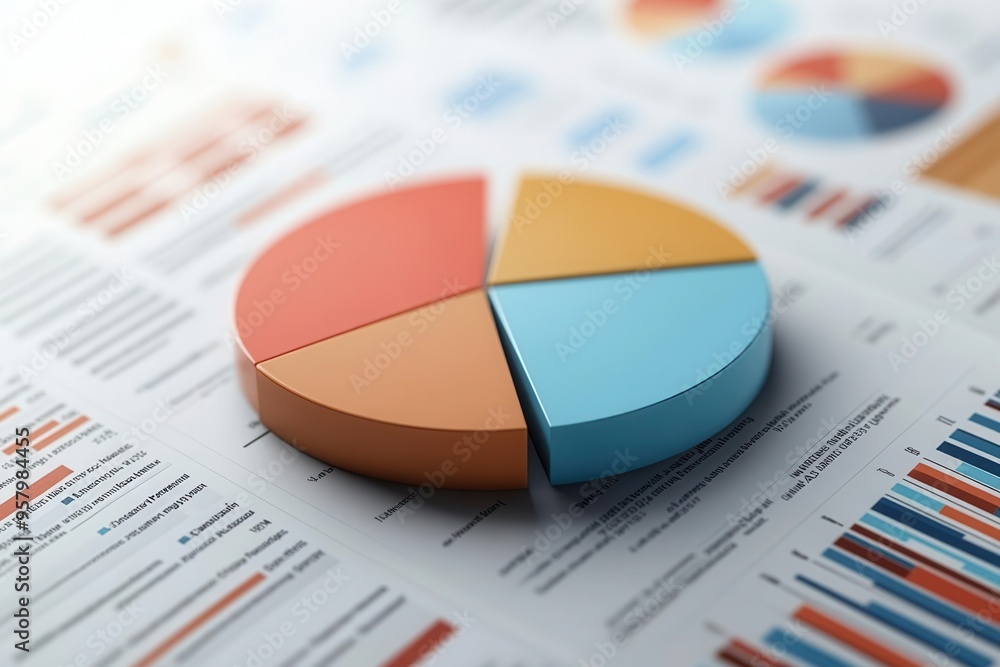 Business plan presentation with a pie chart and revenue projections ...