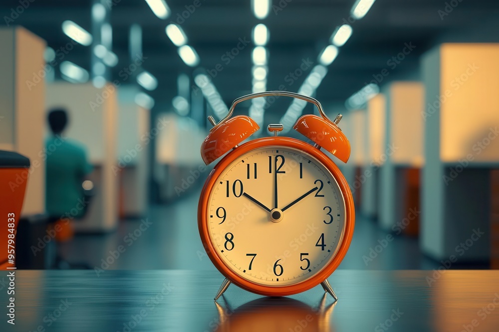 Clock ticking inside a maze of office cubicles, symbolizing the endless loops of bureaucratic ...