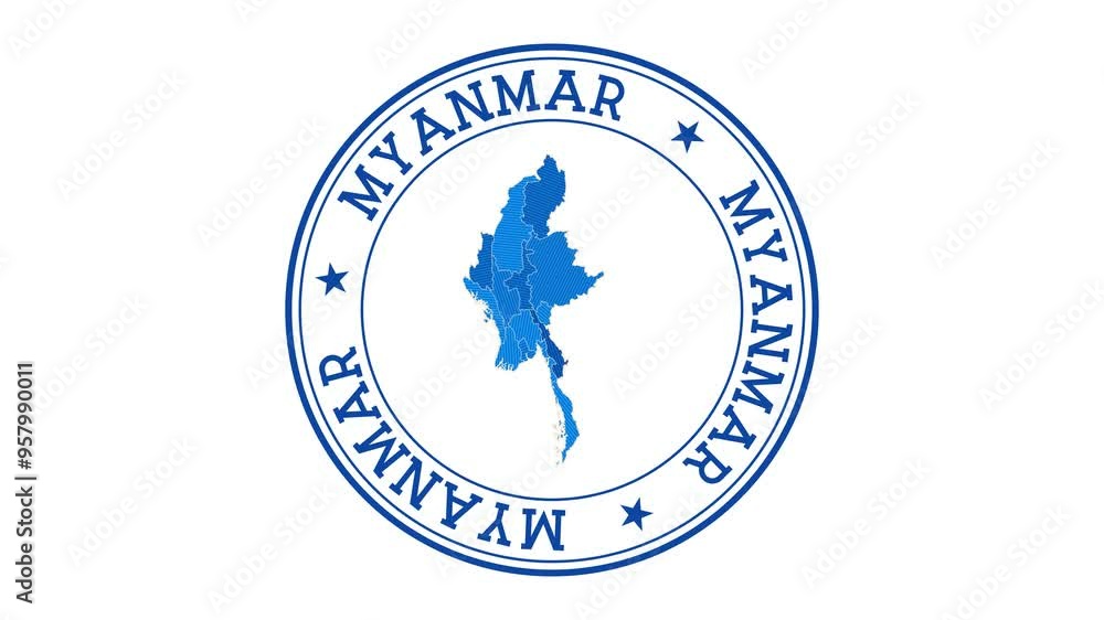 Myanmar intro. Badge with the circular name and map of country. Myanmar ...