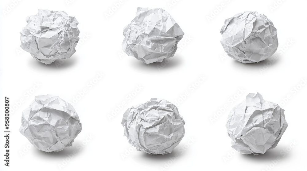 White 3D crumpled paper ball, realistic wrinkled trash vector isolated ...
