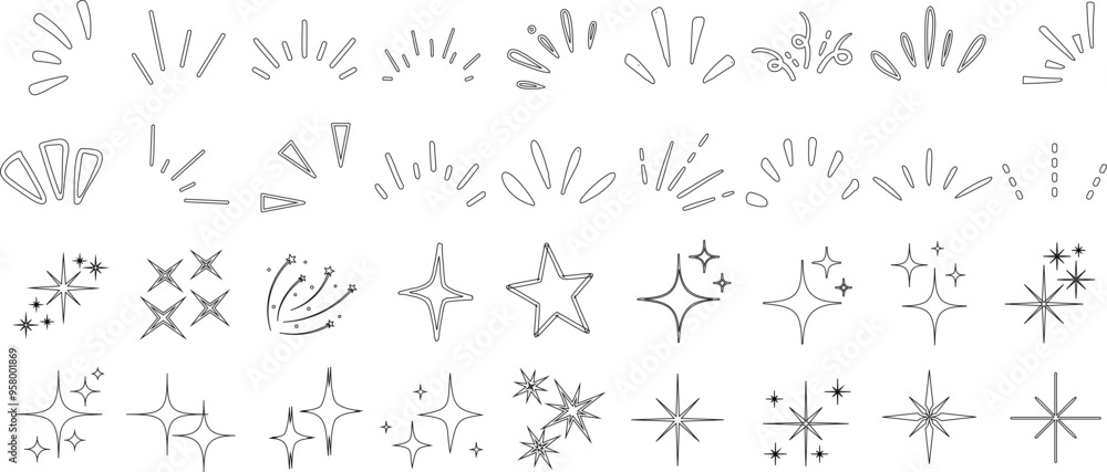Doodle line sparkle, starburst elements. Hand drawn star, sparkle ...