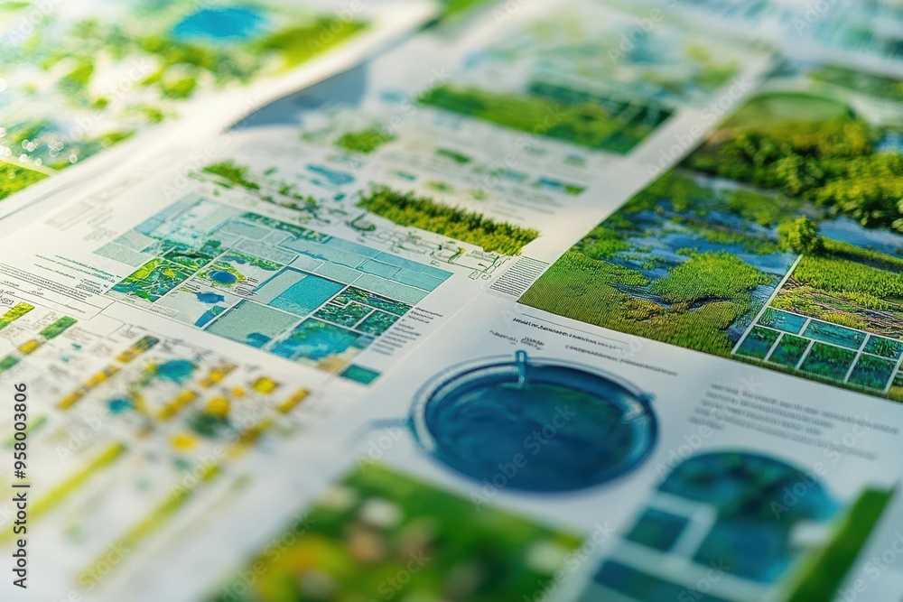 A close-up of a sustainable water management plan, with diagrams of ...