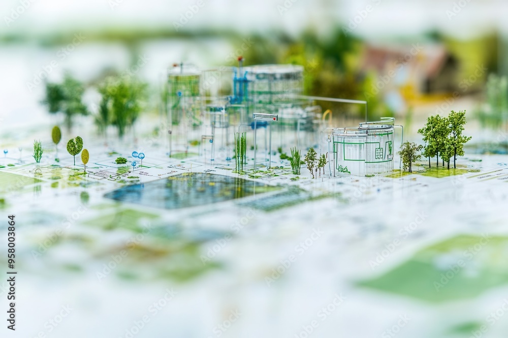 A close-up of a sustainable water management plan, with diagrams of ...