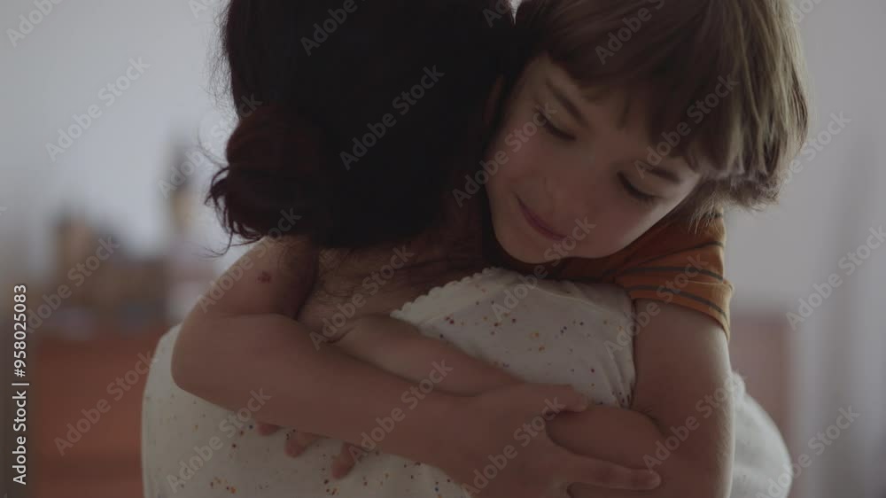 Mother and Son Hug Happiness, Bonding and Mom Love With Child. Smiling ...