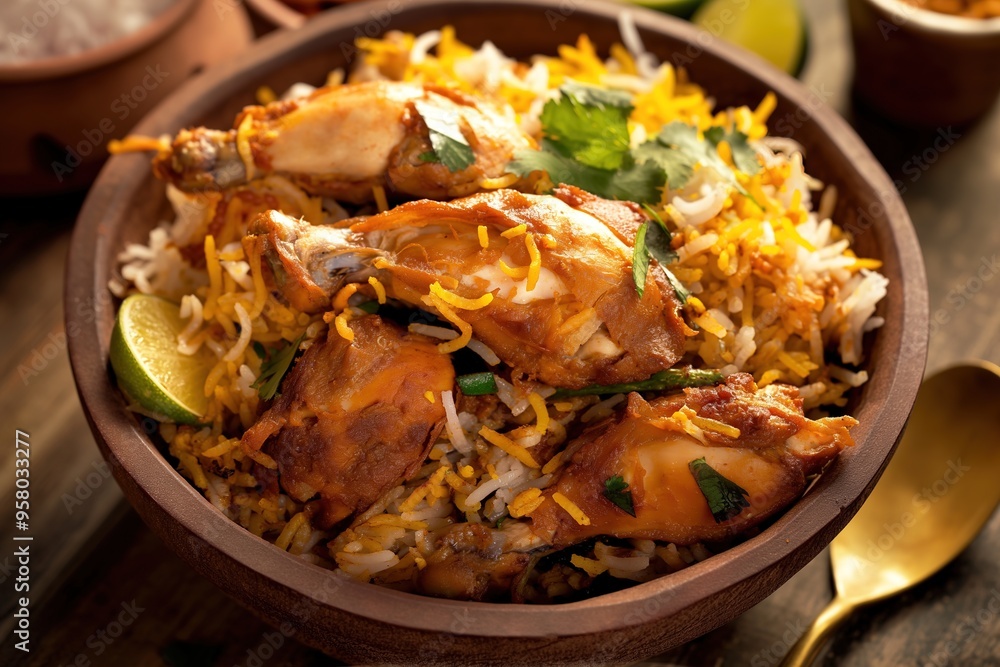 Indian Local Food Chicken Biryani: Aromatic Basmati Rice with Spiced ...